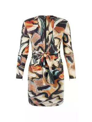 Roberto Cavalli Butterfly Print Knot Detail Mini Dress - Orange
