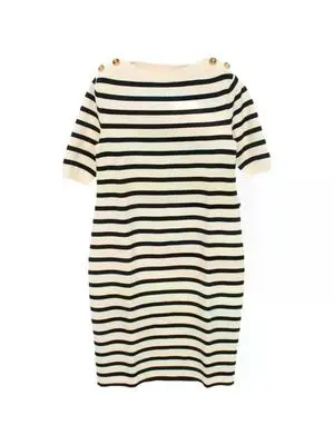 LOUIS VUITTON Striped Knit Mini Dress With Anchor Embossed Buttons