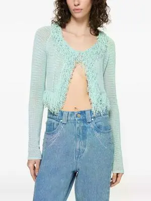 Paris Georgia Fringe Trim Fishnet Knit Cardigan
