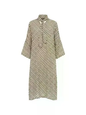 ODEEH Geometric Print Pussy-bow Midi Dress