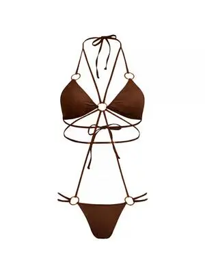 AMIR SLAMA Ring-detail Strappy Swimsuit - Brown
