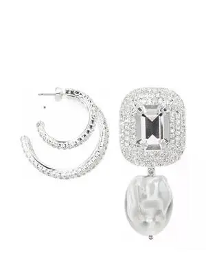 Magda Butrym Crystal-embellished Mismatched Hoop And Drop Earrings - Silver