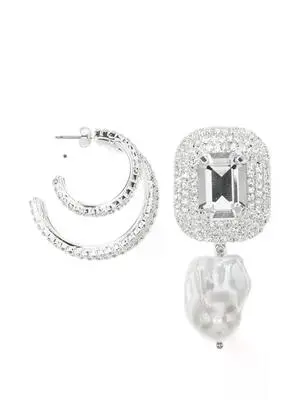 Magda Butrym Crystal-embellished Mismatched Hoop And Drop Earrings - Silver