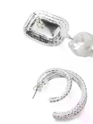 Magda Butrym Crystal-embellished Mismatched Hoop And Drop Earrings - Silver