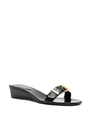Khaite Manhattan Buckle-detail Wedge Sandals - Black
