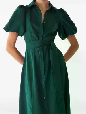 WILLA Belted Puff-sleeve Midi Dress