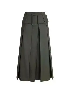PATOU Belted Pleated Midi Skirt - Green