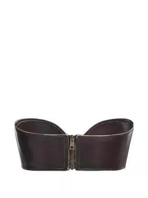Elie Saab Leather Sweetheart-neck Bralette Top