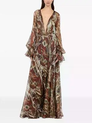 Roberto Cavalli Butterfly-print Maxi Dress - Brown