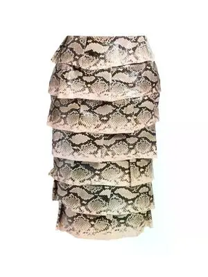 Elie Saab Python-effect Tiered Midi Skirt - Neutrals