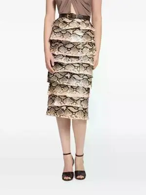 Elie Saab Python-effect Tiered Midi Skirt