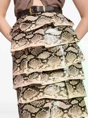 Elie Saab Python-effect Tiered Midi Skirt