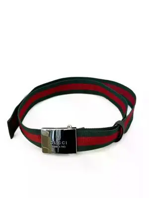 Gucci Web-stripe Plaque-buckle Belt - Green