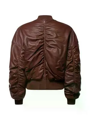DONDUP Ruched Leather Bomber Jacket