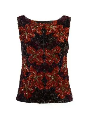 P.a.r.o.s.h Sleeveless Sequin Embellished Floral Top