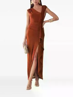 BWLDR Ruched Asymmetric Maxi Dress - Brown