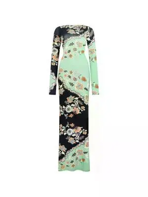Roberto Cavalli Floral-print Long-sleeve Maxi Dress - Black