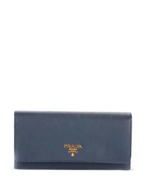 Prada Saffiano Flap Continental Wallet - Blue
