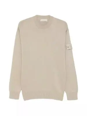 Stone Island Logo Patch Ribbed Trim Sweater - Neutrals