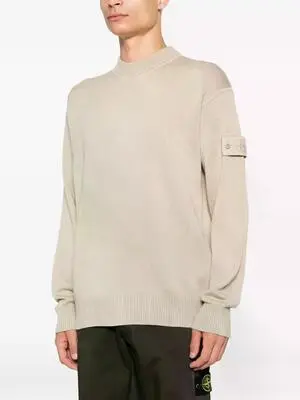 Stone Island Logo Patch Ribbed Trim Sweater - Neutrals