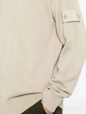 Stone Island Logo Patch Ribbed Trim Sweater - Neutrals