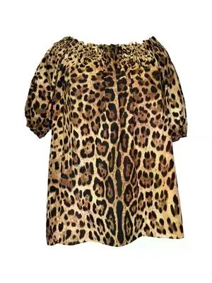 DOLCE & GABBANA Dolce & Gabbana Leopard Print Off-Shoulder Cotton Top