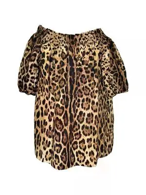 Dolce & Gabbana Leopard Print Off-shoulder Cotton Top - Neutrals