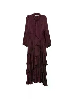 Maje Pussy-bow Tiered Asymmetric Dress - Red