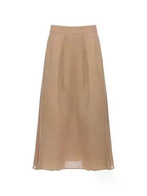 EMME Elasticated-waist Linen Midi Skirt - Neutrals