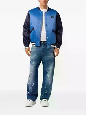 Philipp Plein Satin College Bomber Logo Jacket - Blue