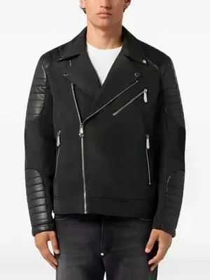 Philipp Plein Nylon Biker Jacket With Eco Leather Inserts