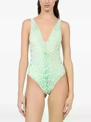 Roberto Cavalli Jaguar Print V-neck One Piece Swimsuit
