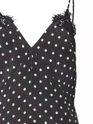 FLEUR DU MAL Juliet Lace Trim Polka Dot Wide Leg Jumpsuit - Black