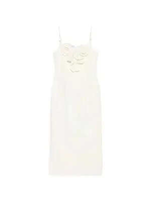 Magda Butrym Cream Flower Appliqué Ruffled Midi Dress - Neutrals