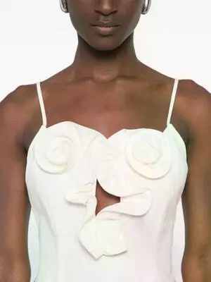 Magda Butrym Cream Flower Appliqué Ruffled Midi Dress - Neutrals