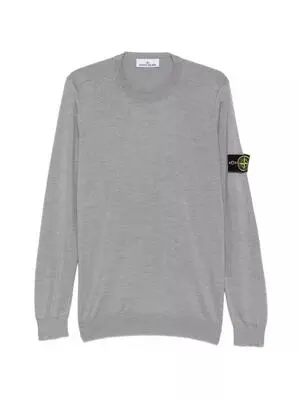 Stone Island Logo-patch Crew Neck Sweater - Grey