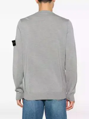 Stone Island Crew Neck Sweater With Compass Logo Patch - Grey
