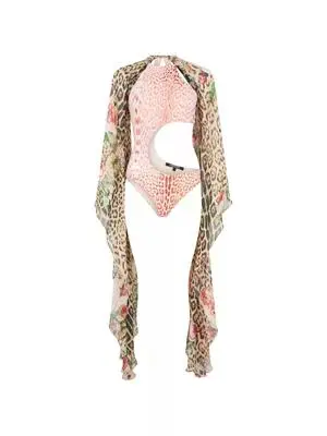Roberto Cavalli Leopard-print Cut-out Swimsuit - Pink