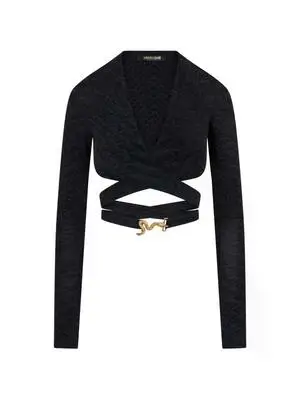 Roberto Cavalli Snake-plaque Wrap-around Top - Black