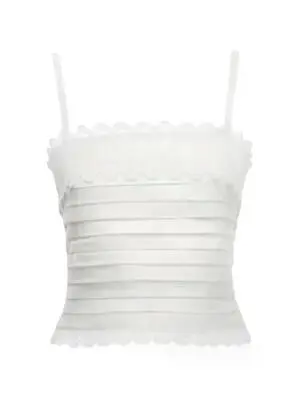 Waimari Lace-trim Pleated Top - White