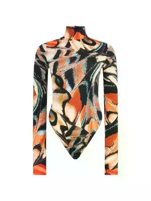 Roberto Cavalli Butterfly-print High-neck Bodysuit - Orange