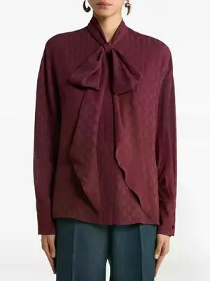 Etro Silk-blend Jacquard Shirt With Paisley Motif And Scarf Detail - Red
