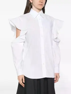 Moschino Ruffled Cold-shoulder Shirt - White