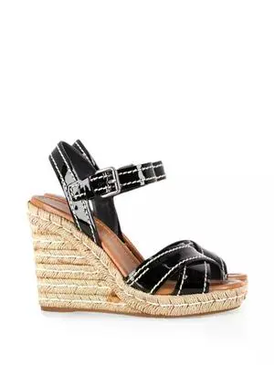 Prada Cross-strap Wedge Espadrilles - Black