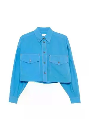 Versace Cropped Jacket With Contrast Stitching - Blue