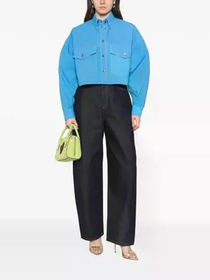 Versace Cropped Jacket With Contrast Stitching - Blue