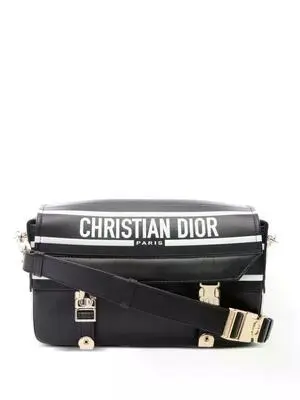 Dior Leather Striped Flap Shoulder Bag - Black