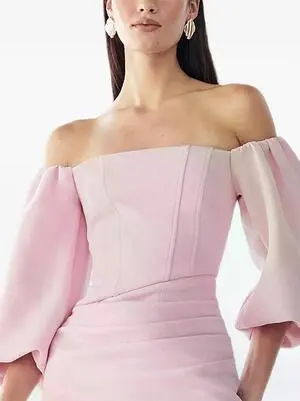 BWLDR Off-the-shoulder Puff Sleeve Midi Dress