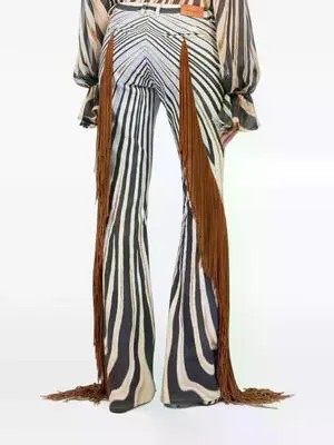 Roberto Cavalli Fringe-trim Zebra-print Trousers