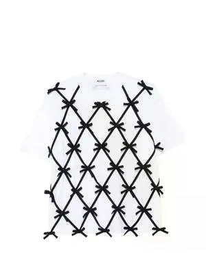 Moschino Bow-embellished Lattice-overlay T-shirt - White